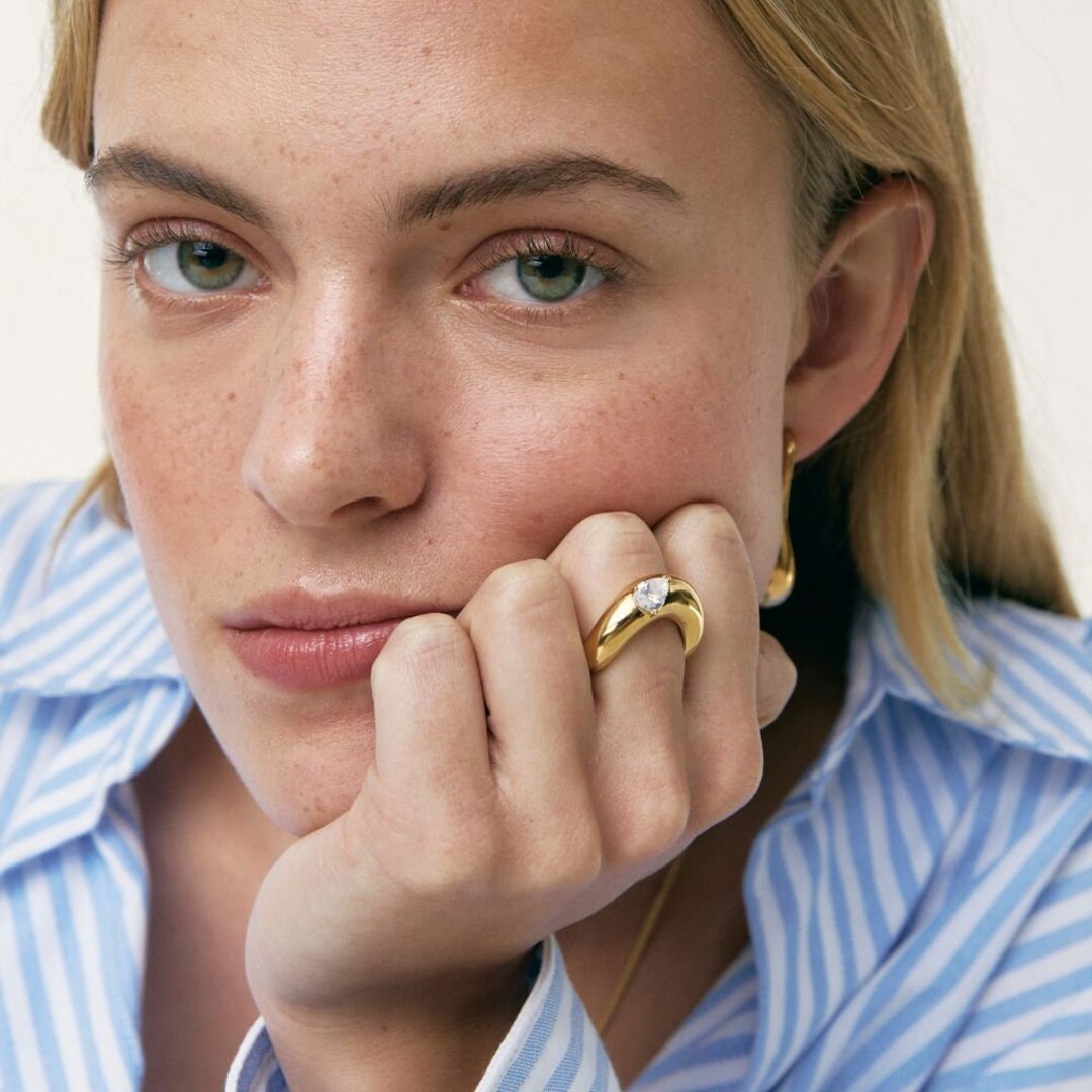 Gemstone Dome Ring, Ring With Cubic Zirconia , Stackable Gold Plated Ring With Marquise Cut ...