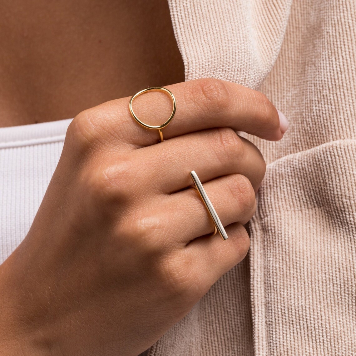 Circle Gold Ring Outline Circle Curve Ring Oval Ring - Etsy