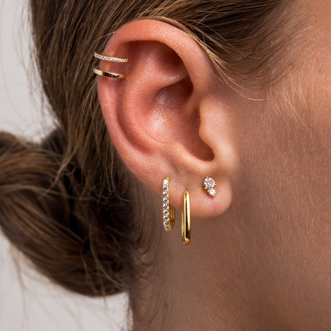 Oblong Earring Hoops , Cz Hoop Earrings, Gold Hoops, Silver Hoops ...