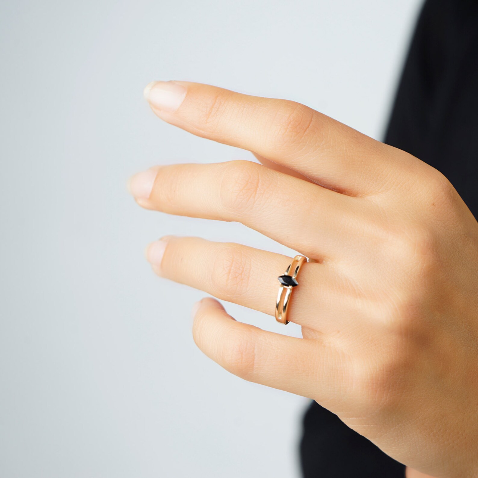 Stacking Ring black Stone Ring Minimal Gold Ring Stacking - Etsy