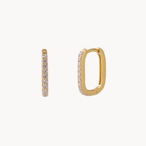 Oblong Earring Hoops , Cz Hoop Earrings, Gold Hoops, Silver Hoops ...