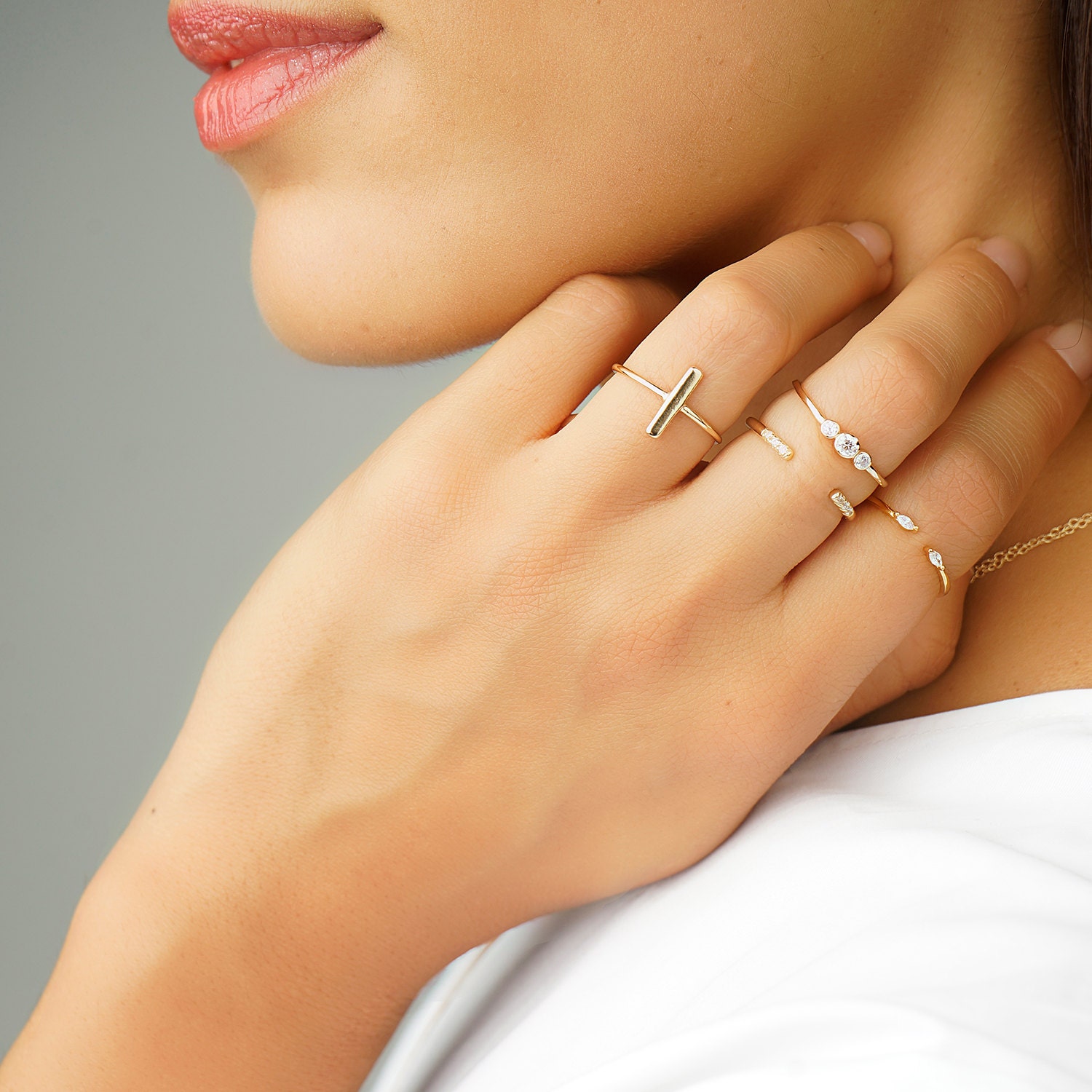 Minimal ring-Open cz ring 18k gold plated ring Stacklable | Etsy