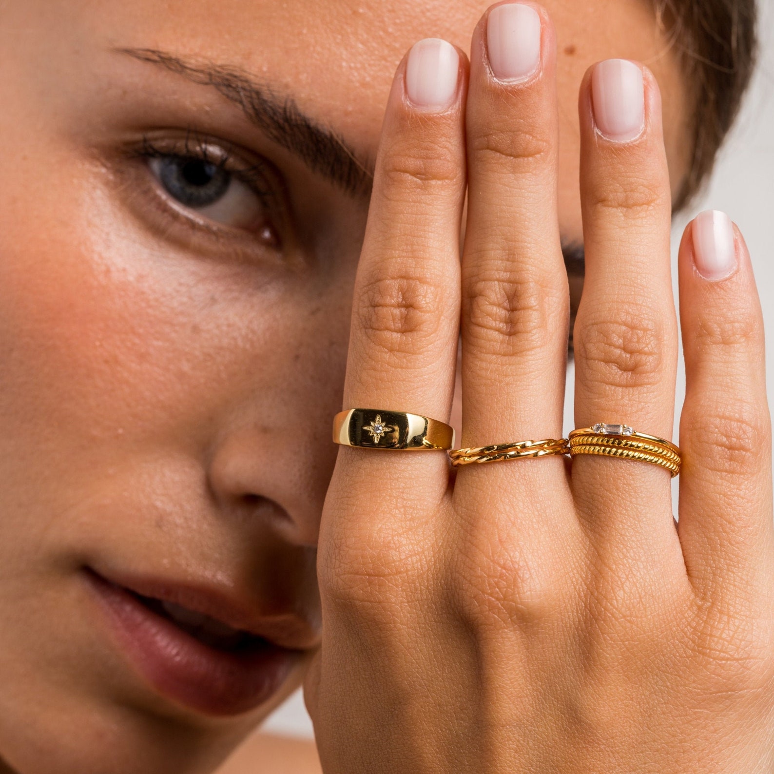 Star Signet Ring Square Signet Cz North Star Gold Ring | Etsy