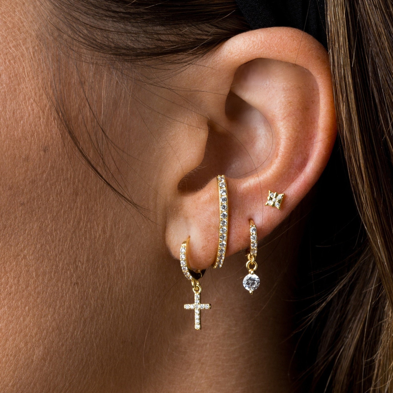 Cz Cross Hoops Gold Cz Cross Hoops Silver Dainty Earrings - Etsy