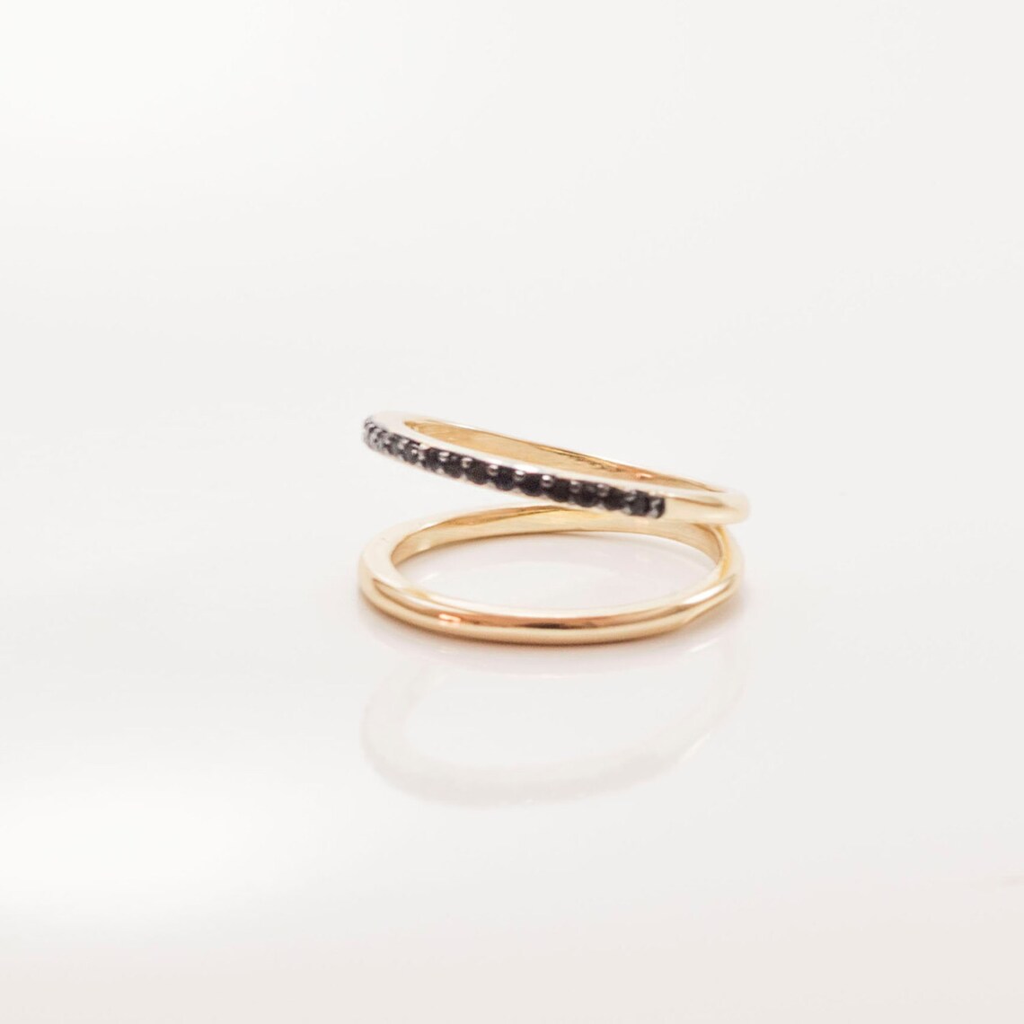 Double Gold Black Ring - Statement Ring - Black Cz Ring - Minimalist ...