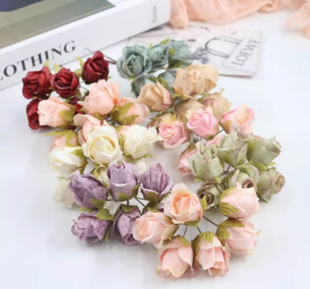 30 Pcs / 3cm / Mini Artificial Flowers Buds, Silk Rose, Wedding Bouquet ...