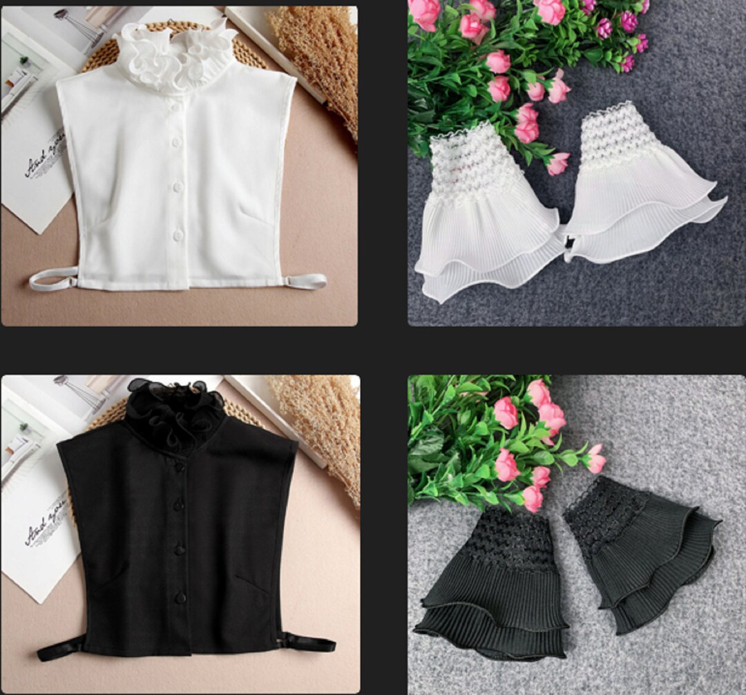 Off White, Black / Fake Lace Collar / Chiffon Half Fake Collar ...