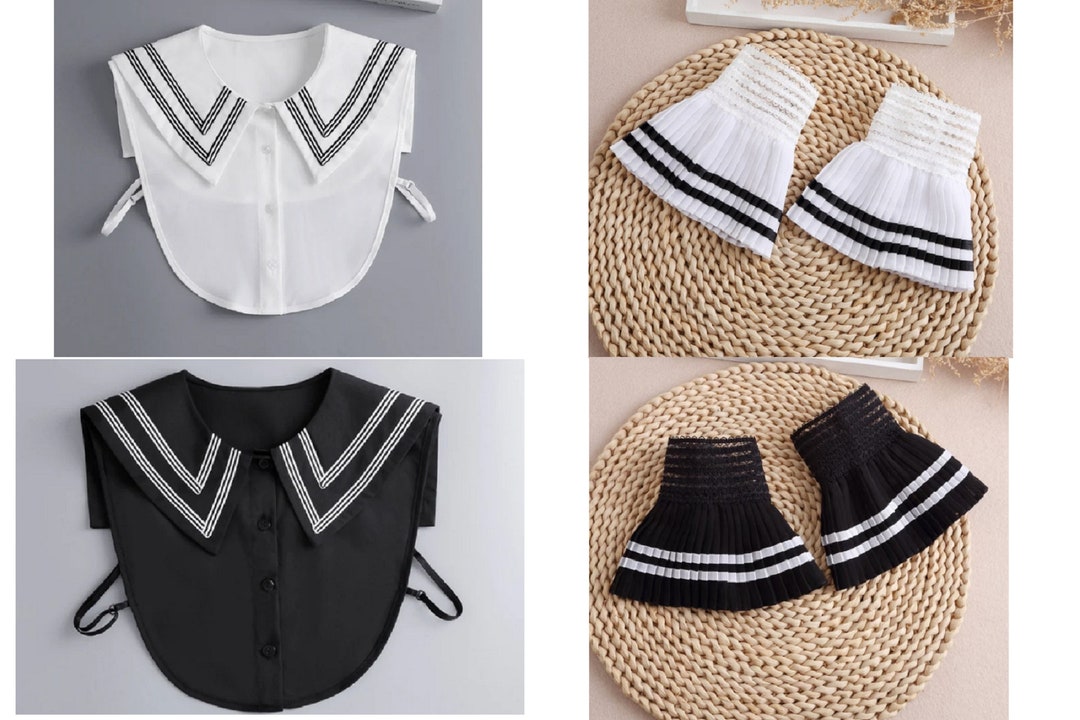 Off White, Black / Cotton Fake Collar / Half Fake Collar / Black Half ...