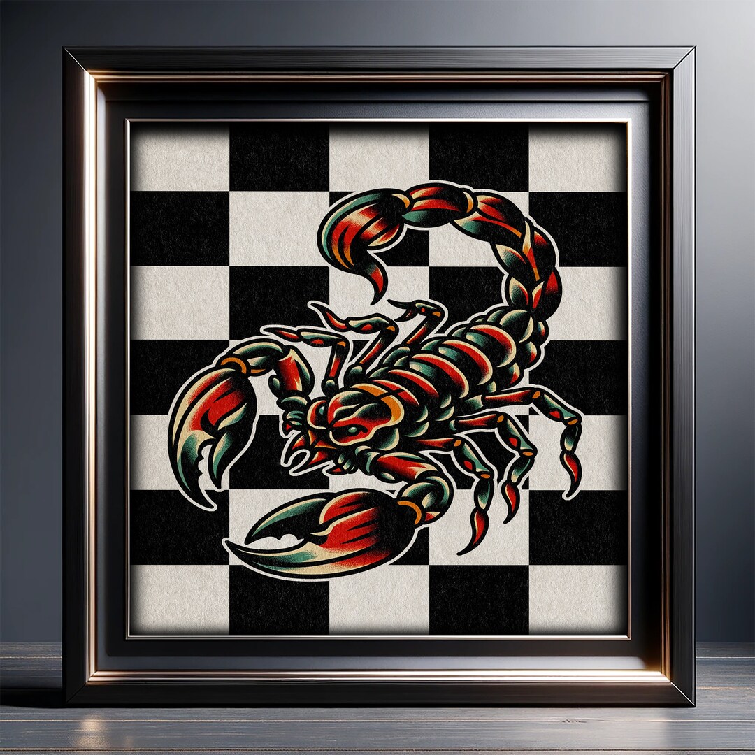 Checkered American Traditional Scorpion Digital Art - Etsy