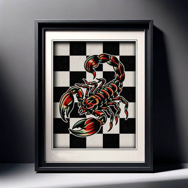 Checkered American Traditional Scorpion Digital Art - Etsy
