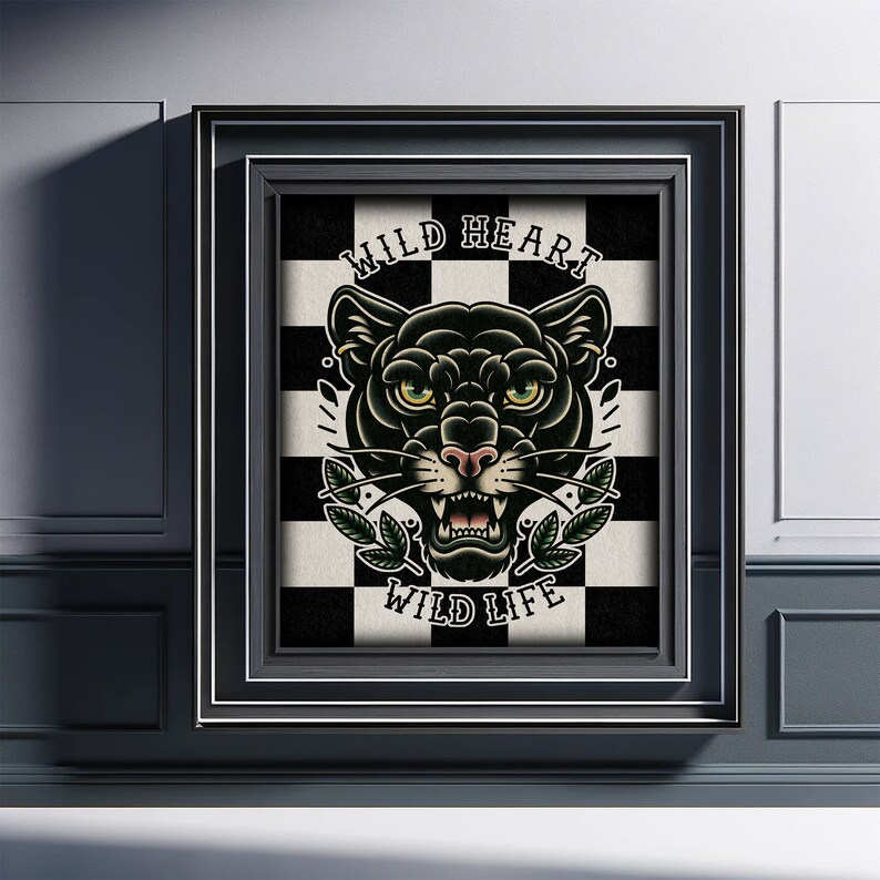 Checker American Traditional Panther Digital Art - Etsy