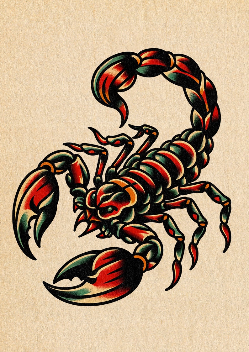 American Traditional Scorpion Digital Art - Etsy