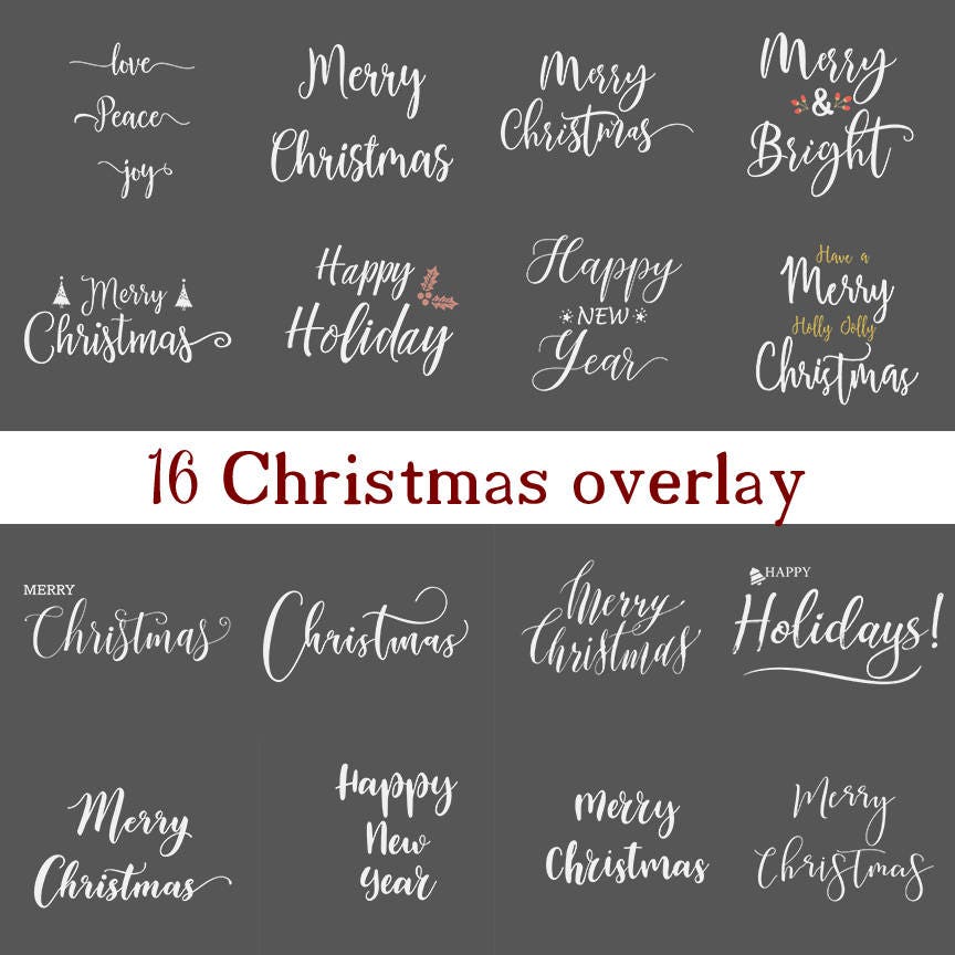 16 Christmas Holiday Text Overlays - Jpg &png INSTANT DOWNLOAD - Etsy