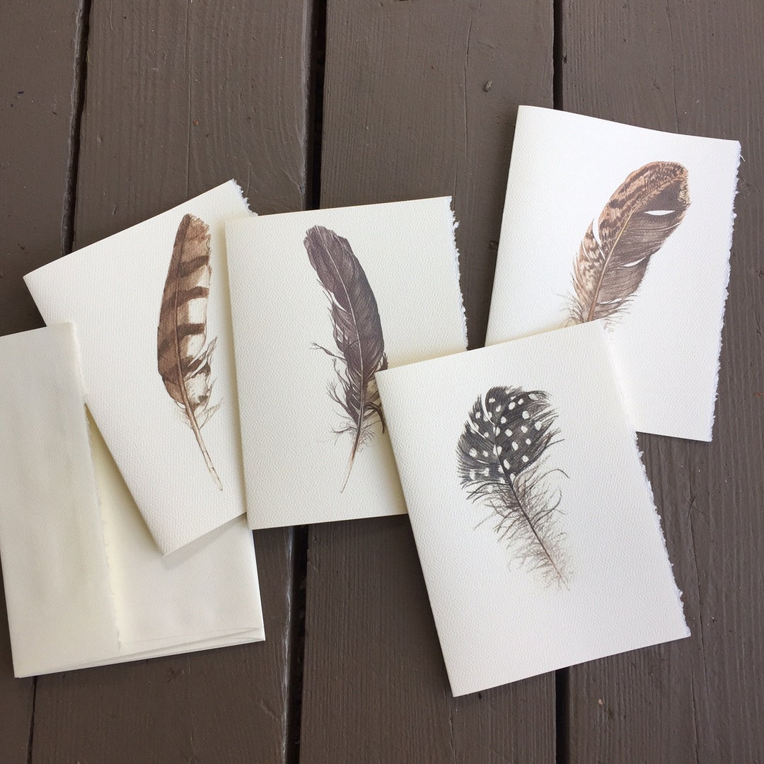 4 Feather Notecards - Etsy