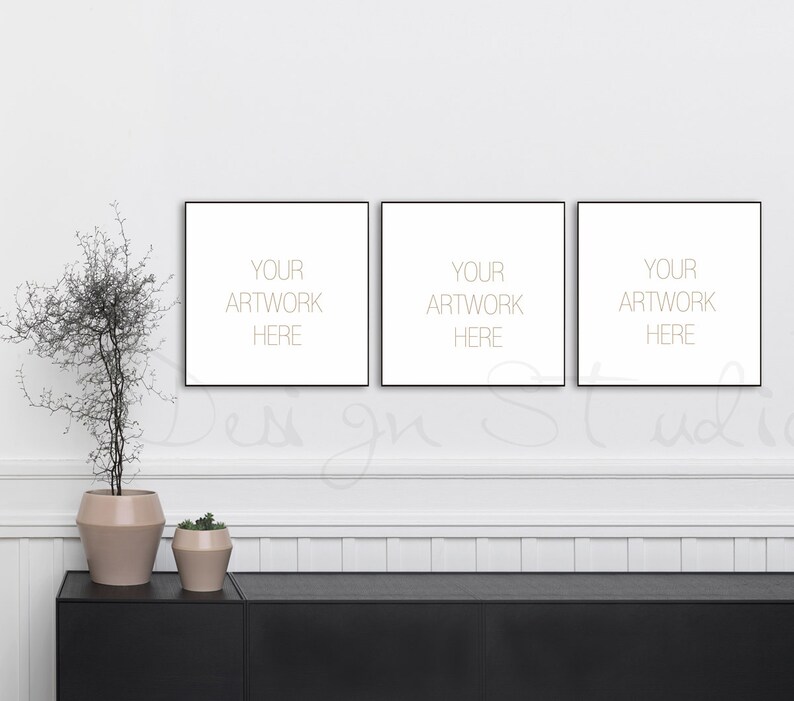 Set of Three Square DIGITAL Black Frame Mockup Styled Stock - Etsy
