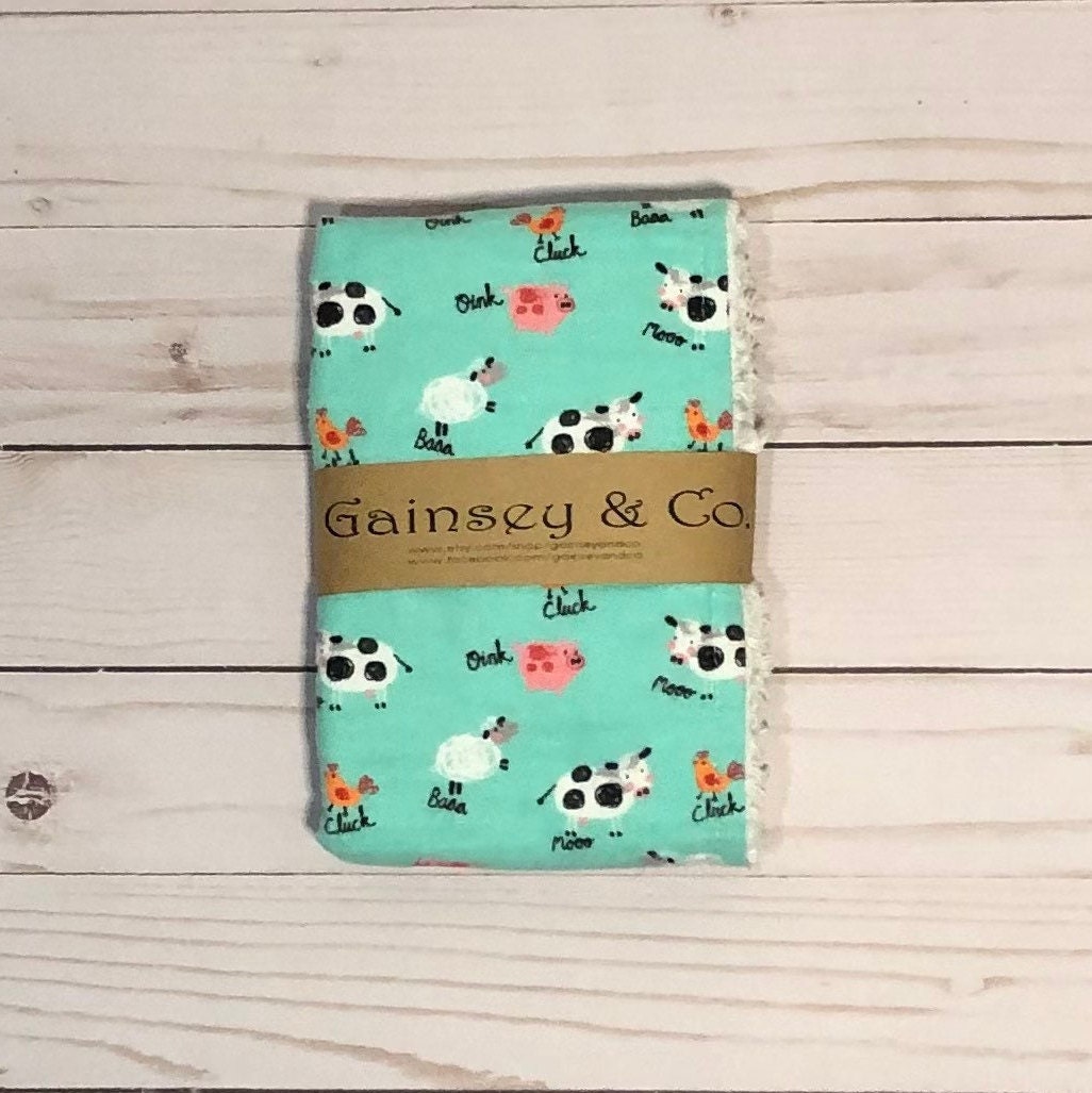 Baby Burp Cloth Farm Animal Theme Cotton Burping Cloth Aqua Burp Cloth ...