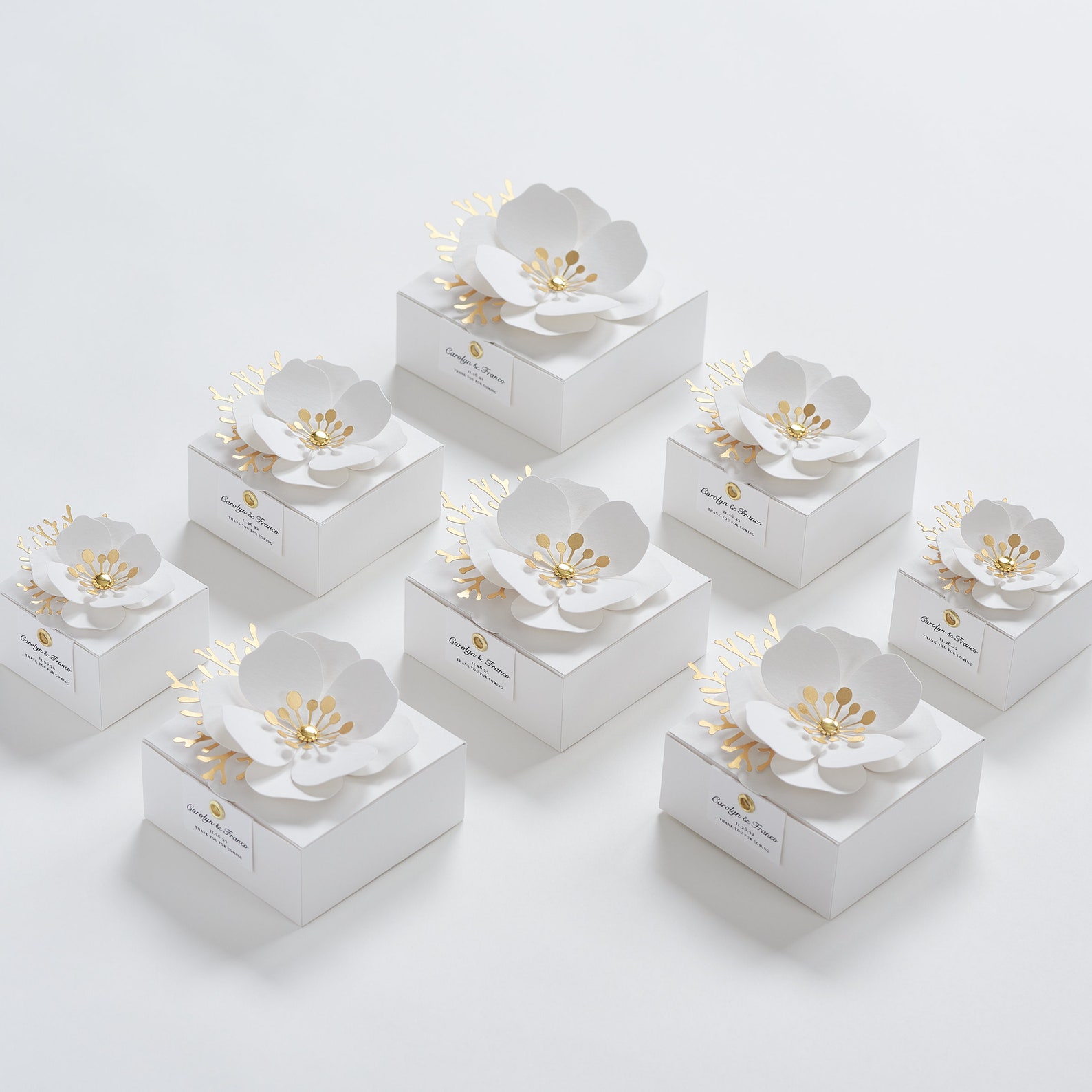 White Favor Boxes With Flower Decor for Wedding, Bridal Party, Baptism ...