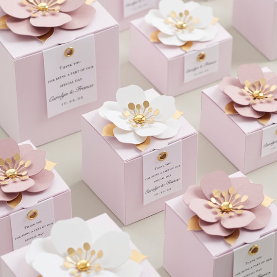 Light Pink Favor Boxes With Flower Decor for Wedding Bridal - Etsy