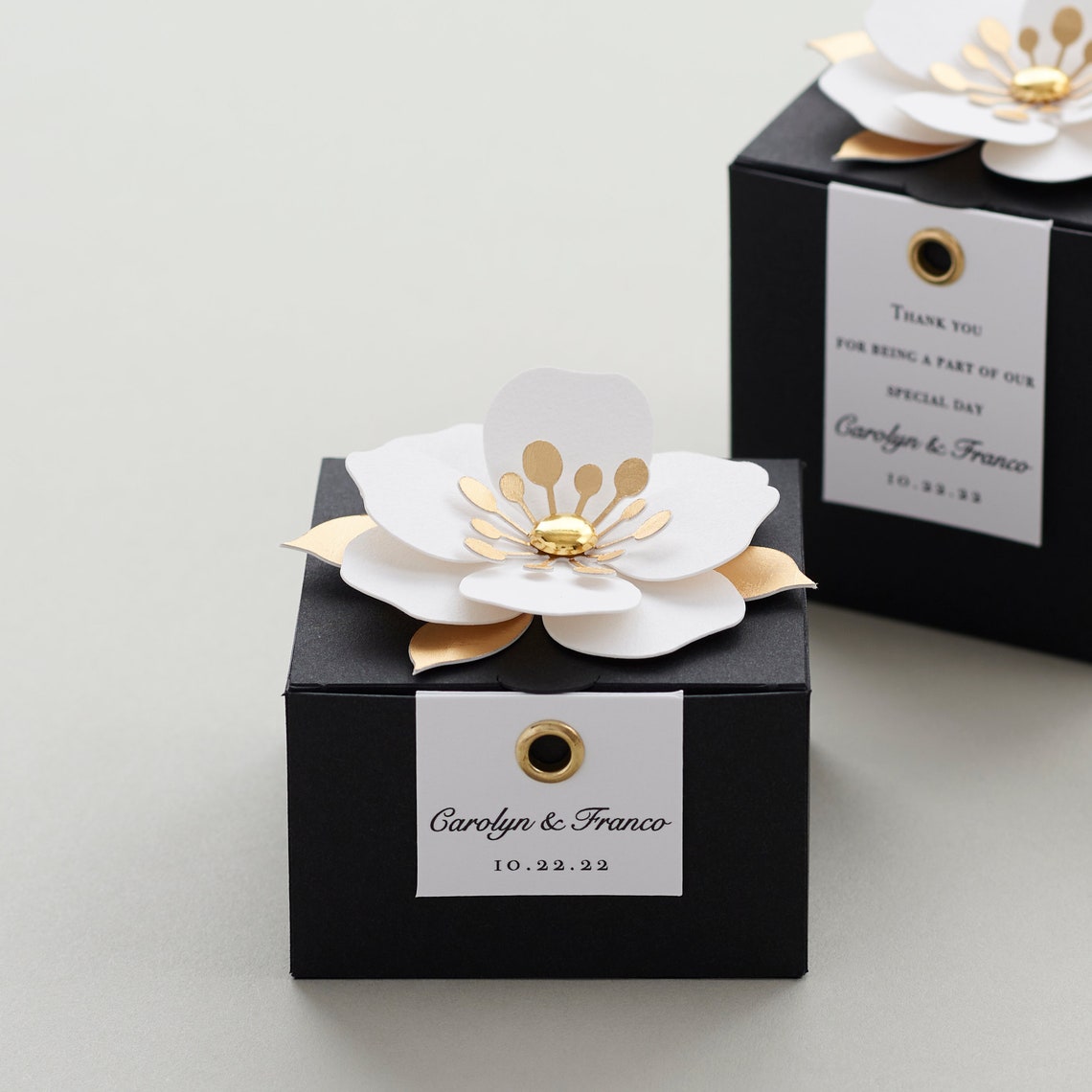 Black Favor Boxes With Flower Decor for Wedding Bridal Party - Etsy