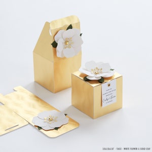 Gold Favor Boxes With Flower Decor for Wedding, Bridal Party, Baptism ...