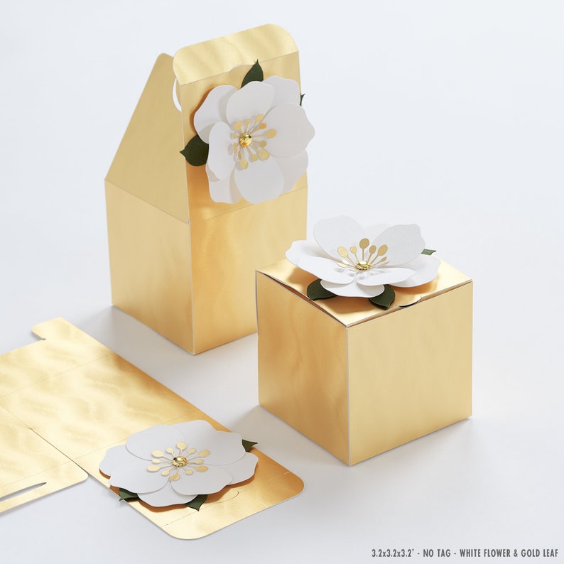 Gold Favor Boxes With Flower Decor for Wedding Bridal Party - Etsy