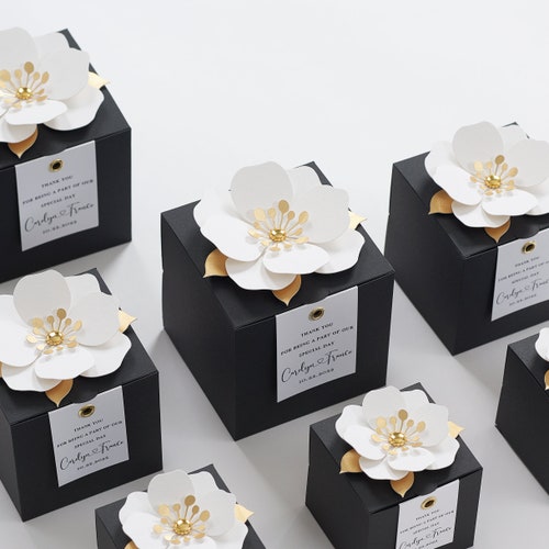 Gold Favor Boxes With Flower Decor for Wedding Bridal Party - Etsy