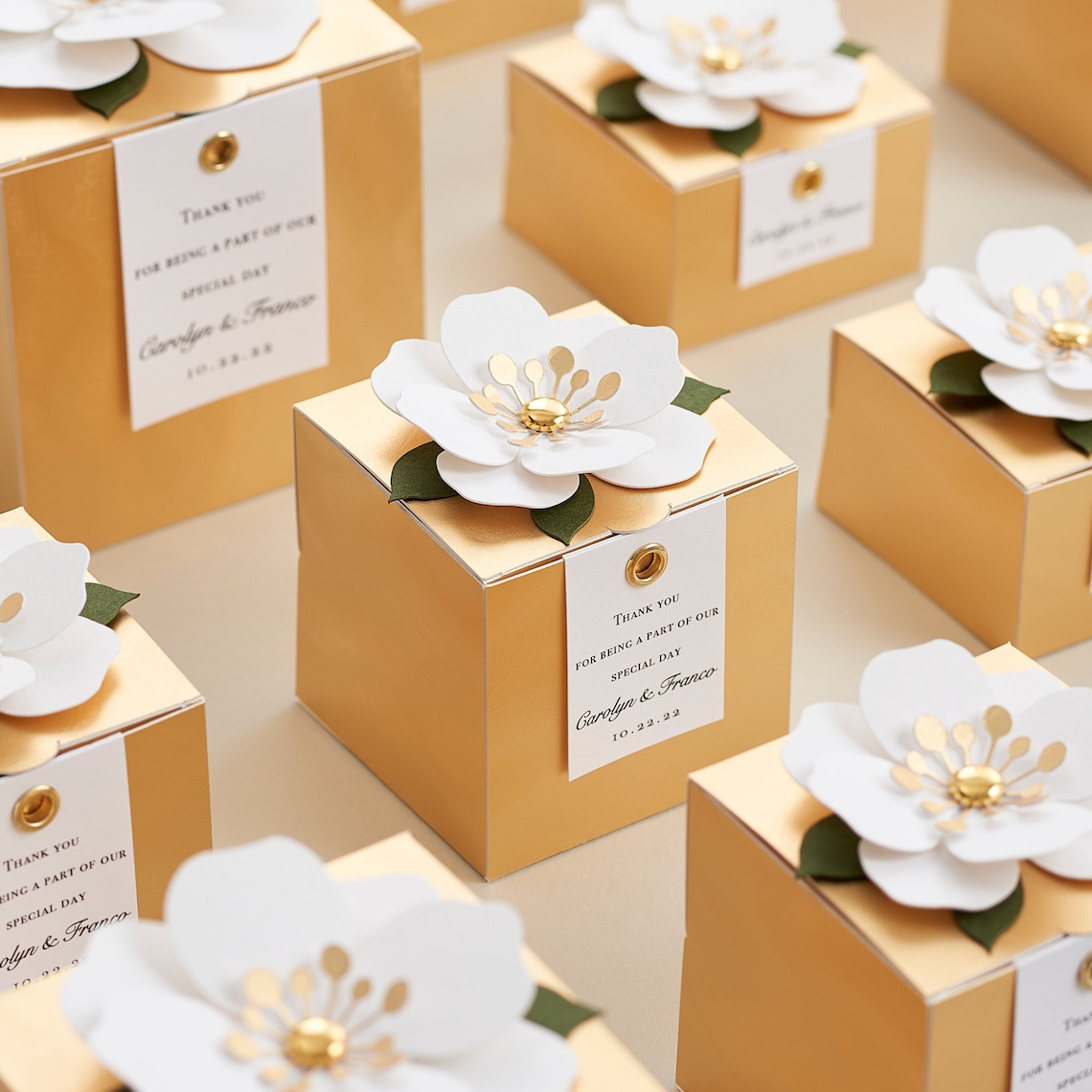 Gold Favor Boxes With Flower Decor for Wedding Bridal Party - Etsy