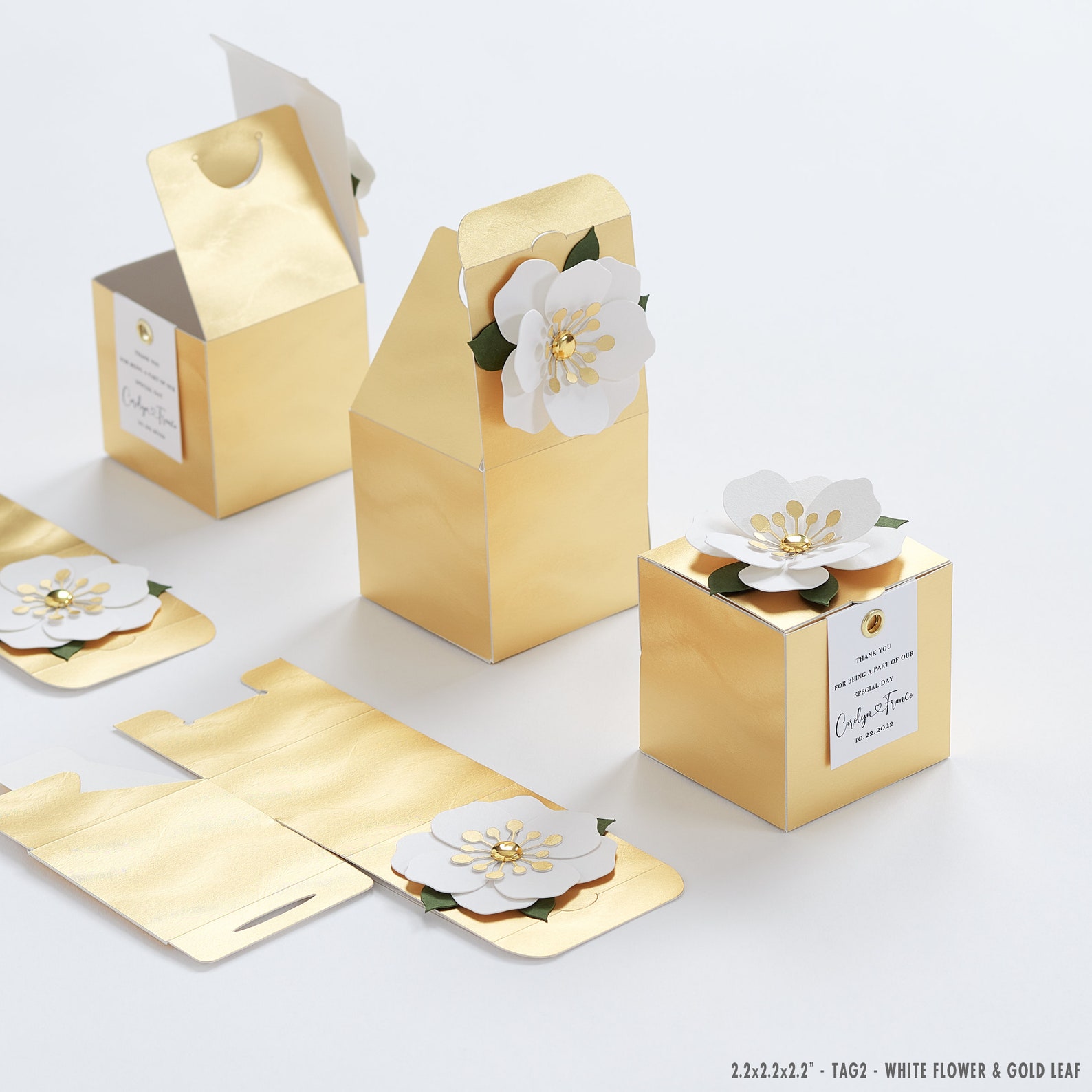 Gold Favor Boxes With Flower Decor for Wedding Bridal Party - Etsy