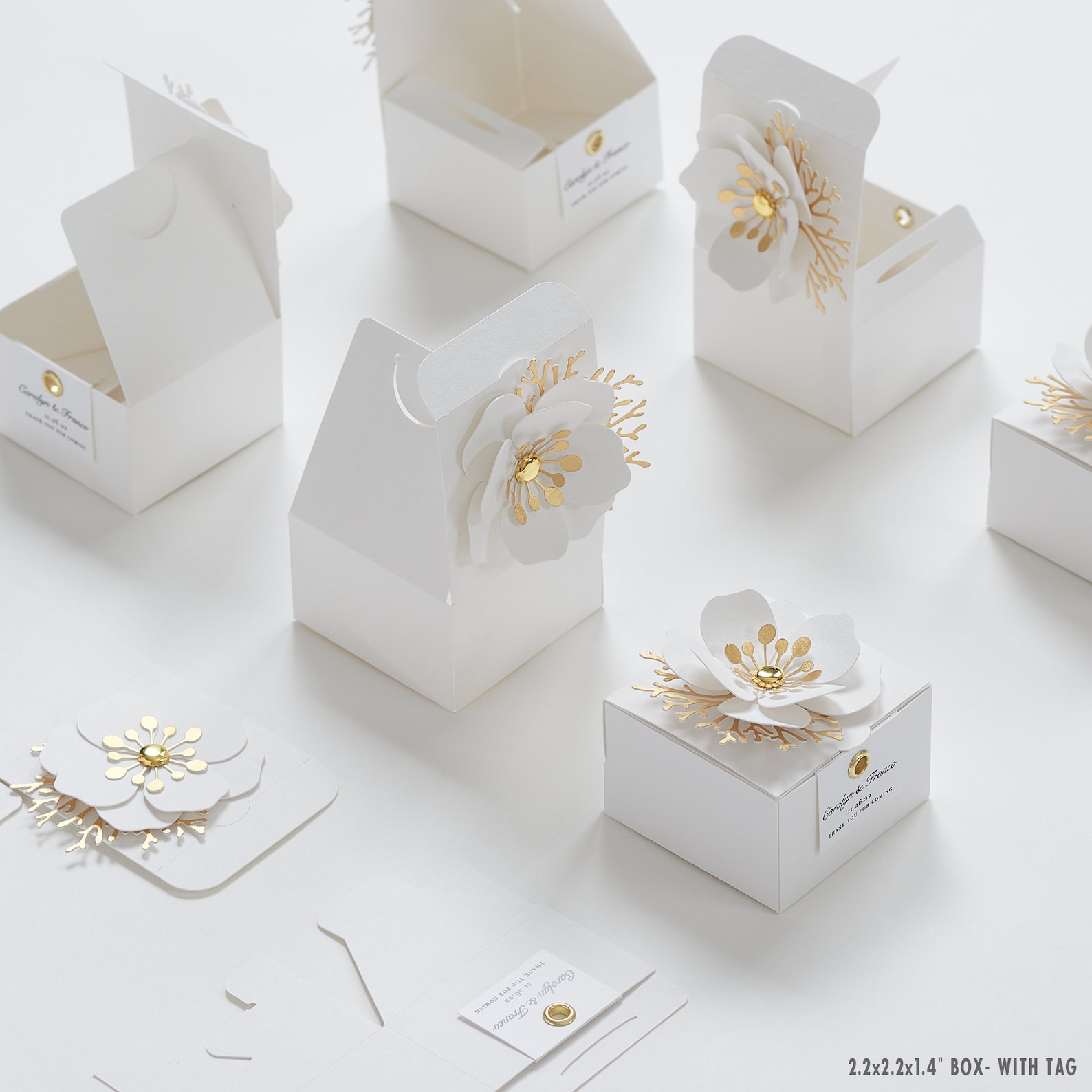 White Favor Boxes With Flower Decor for Wedding, Bridal Party, Baptism ...