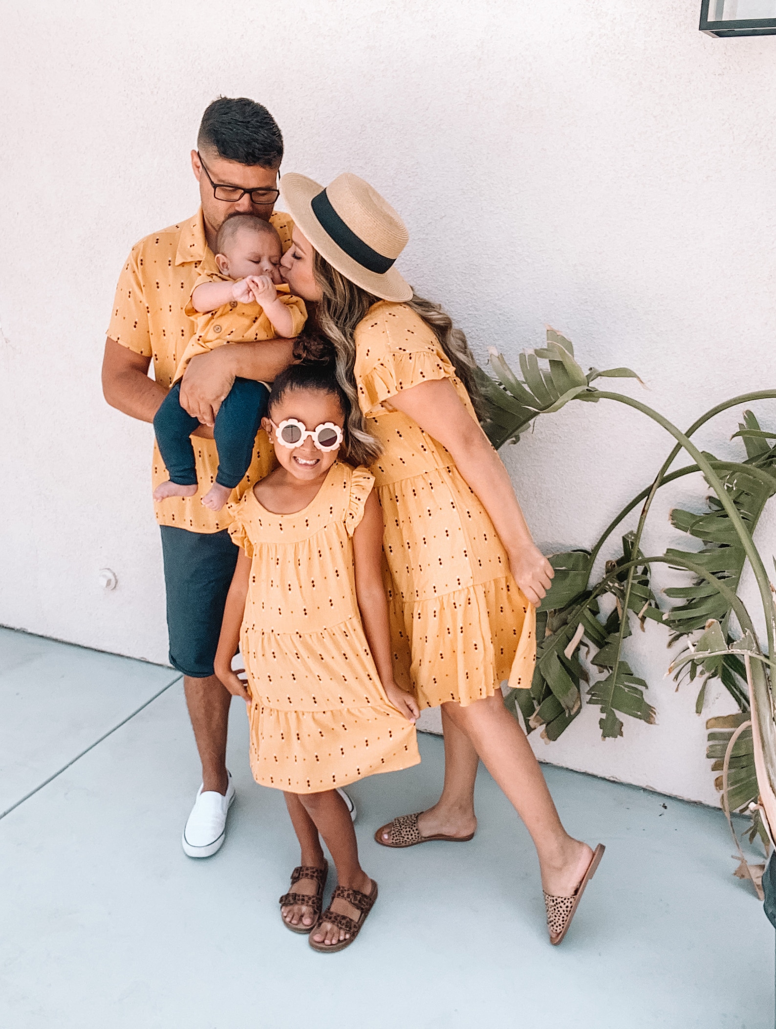 Matching Family Outfits | Mustard Rayon Dresses, Family Matching for ...