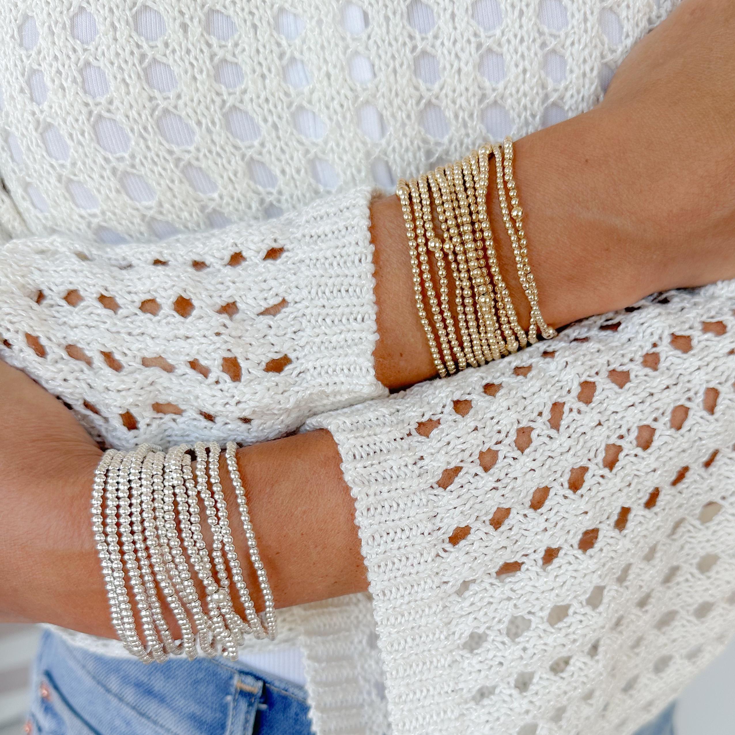 Dainty Bracelet Stack, Gold or Silver Beaded Bracelet, Set of Bracelets ...