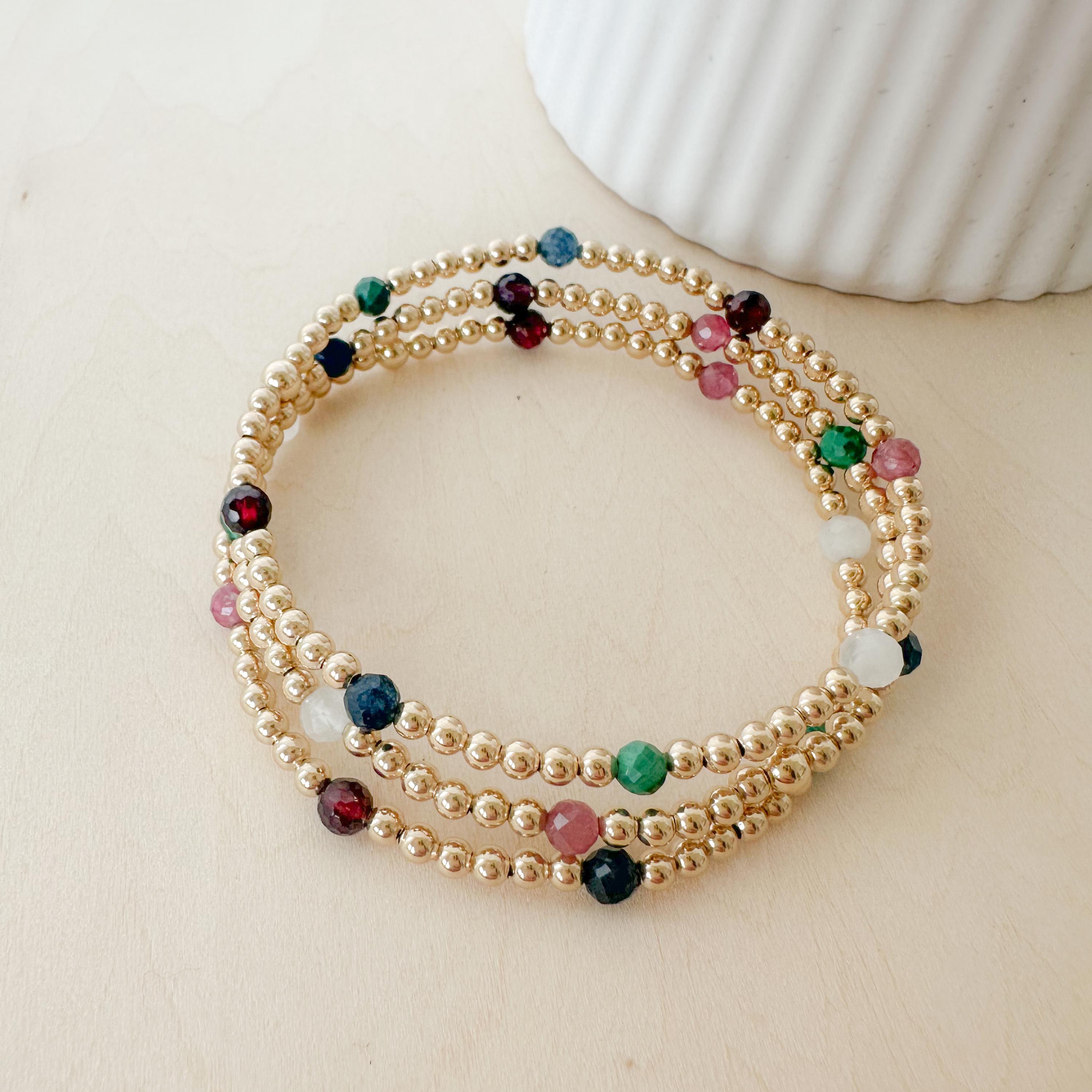 Gemma Bella Bracelet - Gemstone Bracelet Stack, Rainbow Gemstone Beaded ...