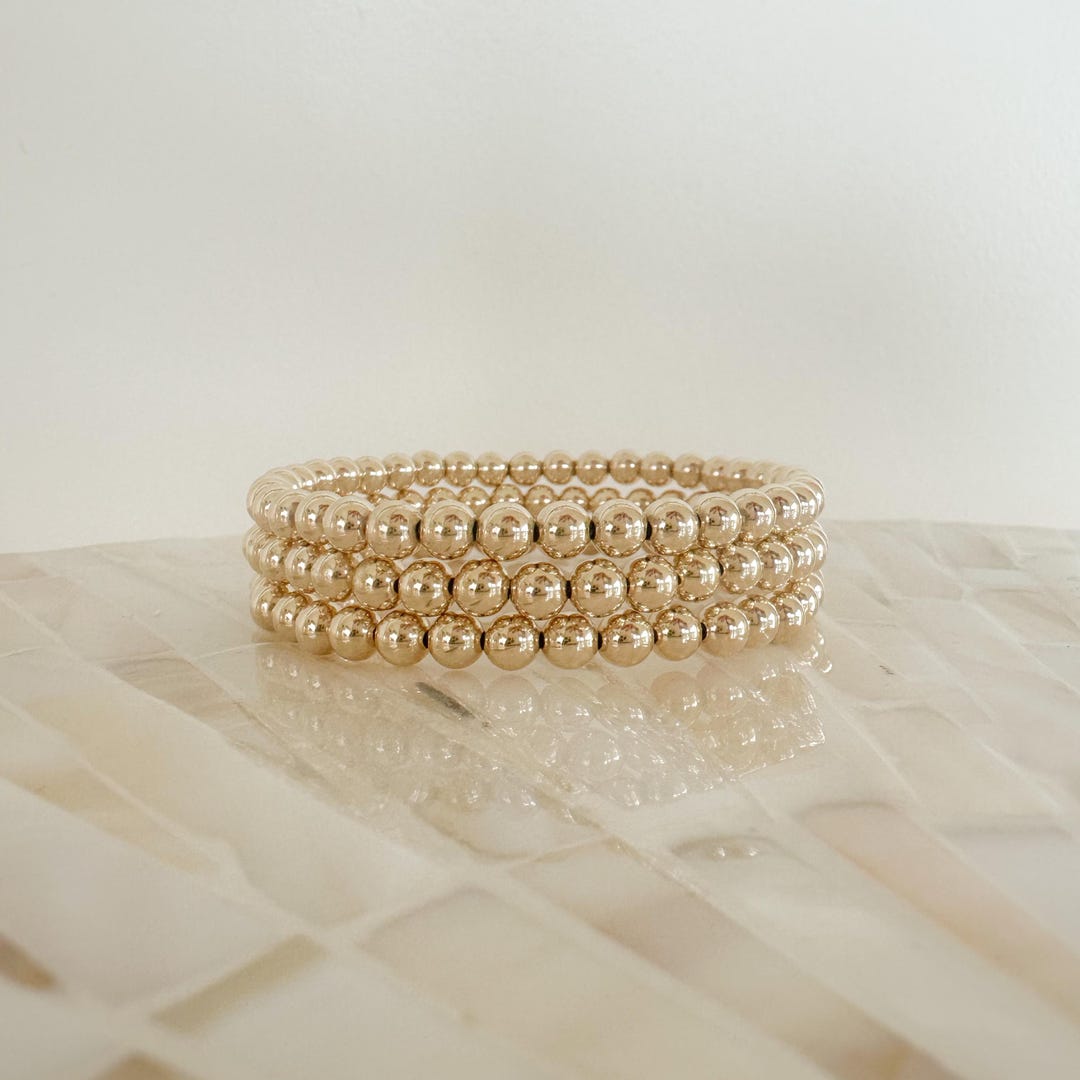 Beaded Bracelet Stack, 555 Stack, Gold Stacking Bracelets, Set of THREE ...