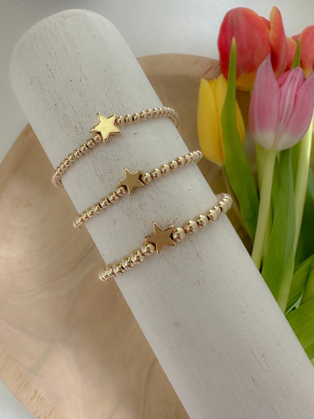 Gold Star Bracelet, Beaded Star Jewelry, Single Bracelet - Etsy