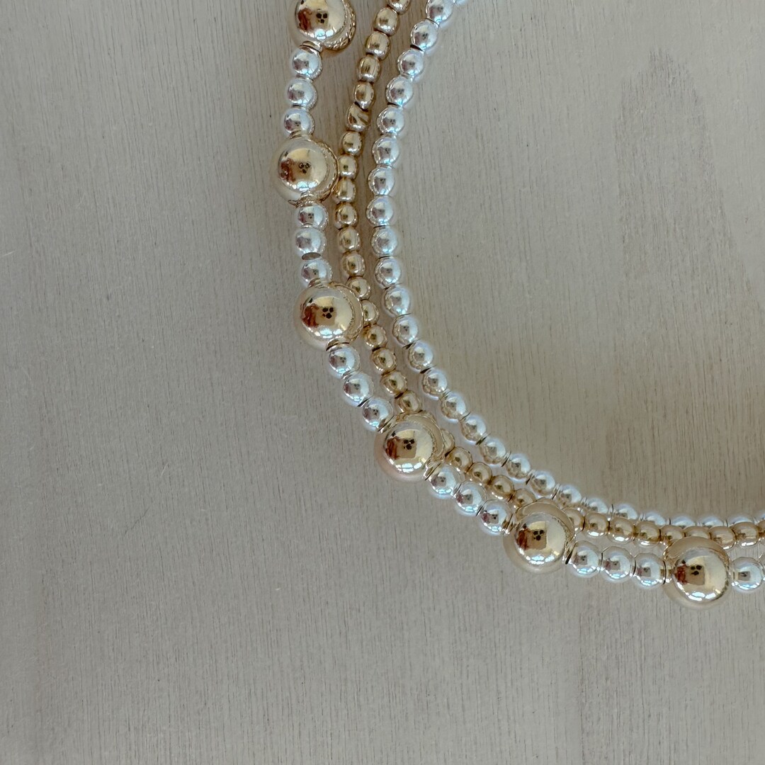 Mixed Metal Bracelet Stack, Gold and Silver Beaded Bracelet Set - Etsy