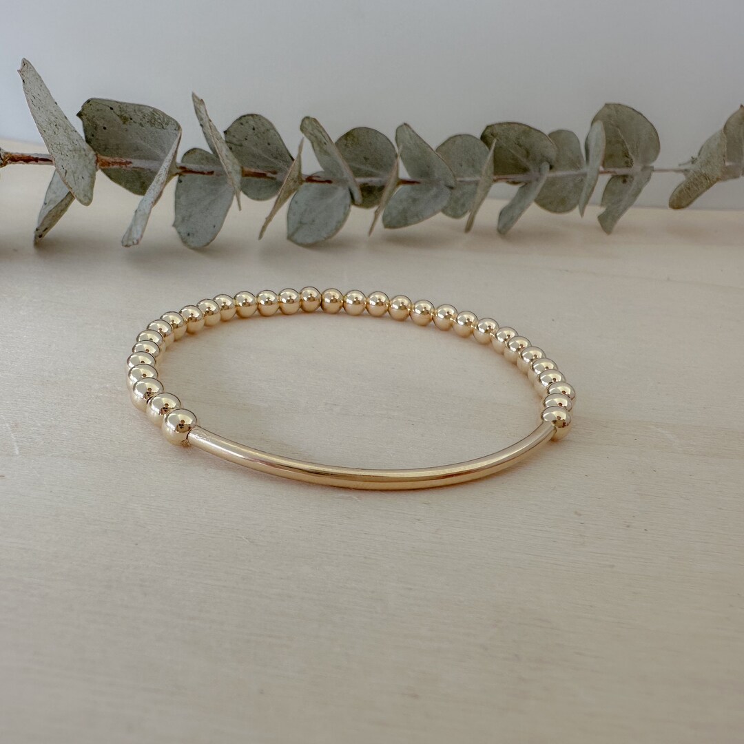 Gold Bar Bracelet, Gold Beaded Bracelet, Gold Filled Bracelet - Etsy