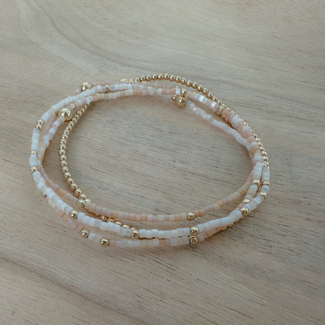 Siesta Key Stack, Neutral Seed Bead Bracelet Stack, Tiny Beaded ...
