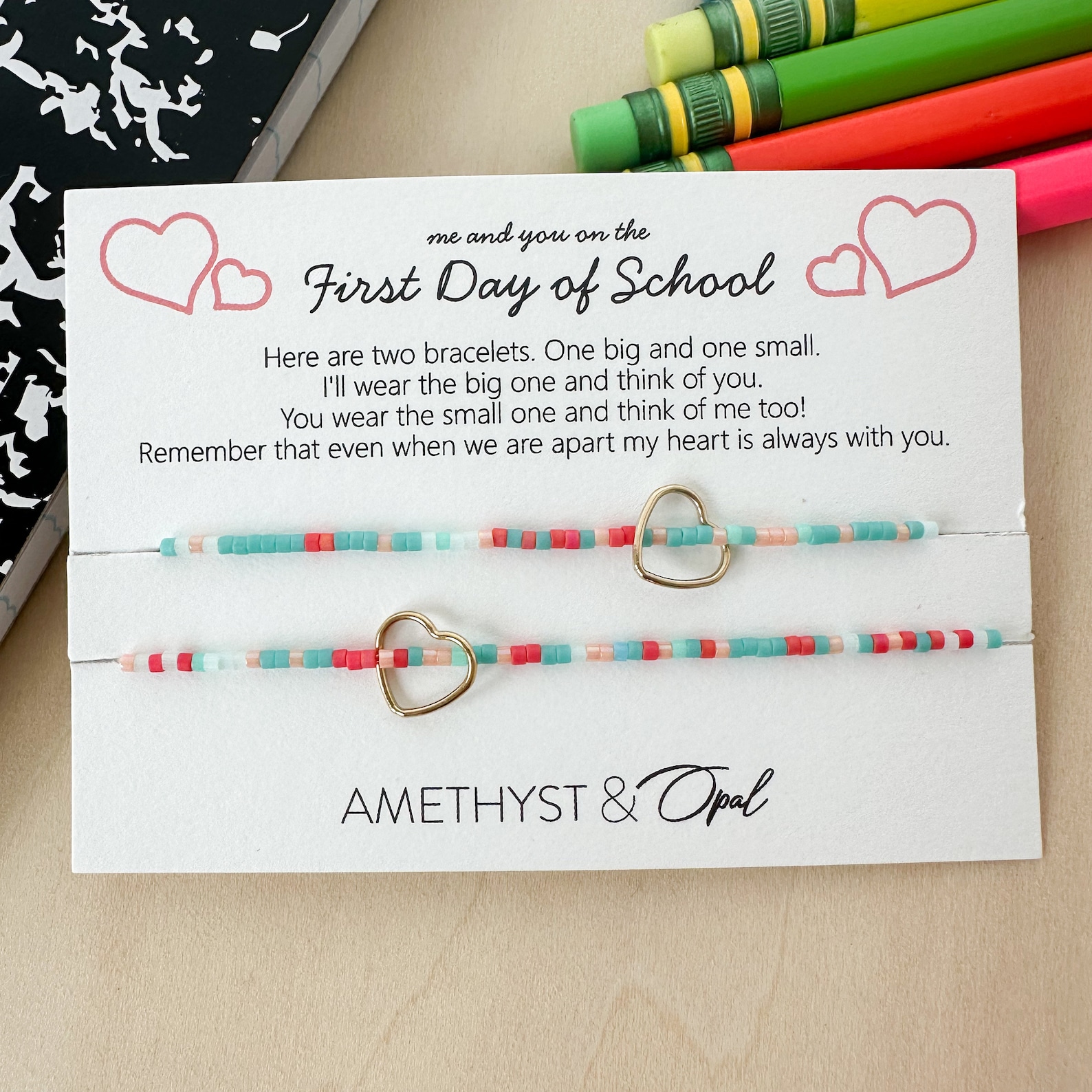 Back to School, Mommy and Me Bracelet Set, Beaded Bracelet With Heart ...