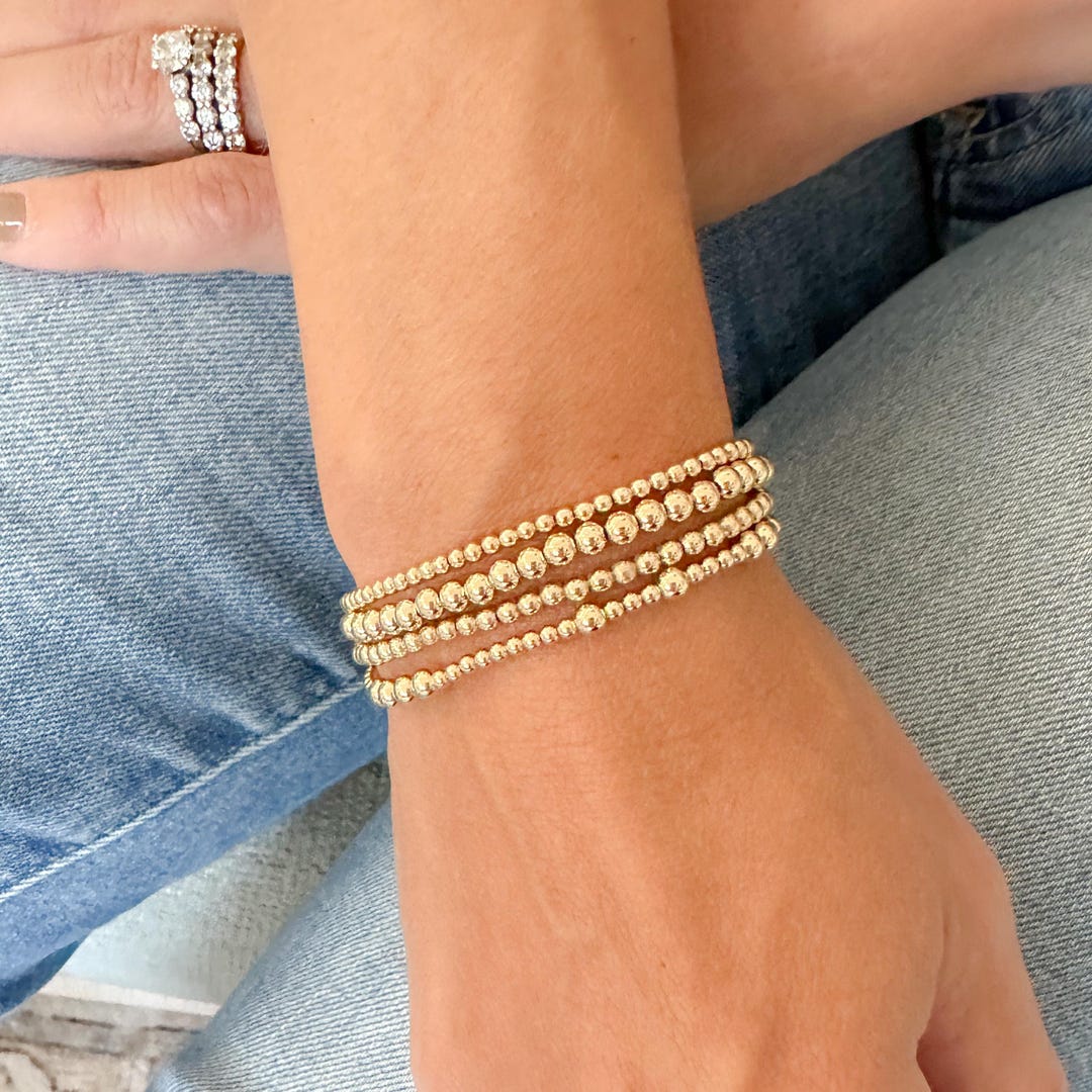 Everyday Gold Beaded Bracelet Stack, Gold Bracelet Set, Gold Stacking ...