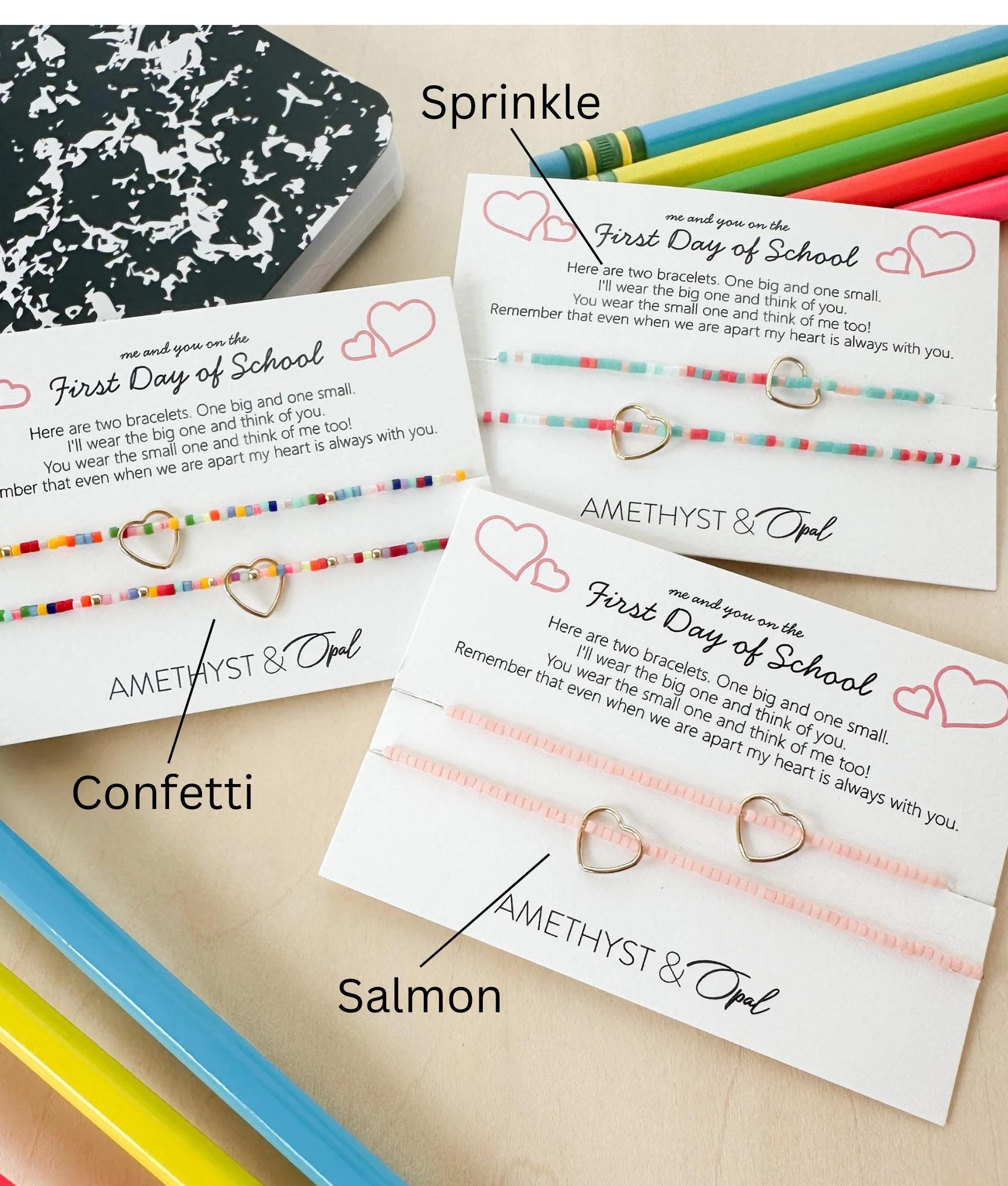 Back to School, Mommy and Me Bracelet Set, Beaded Bracelet With Heart ...