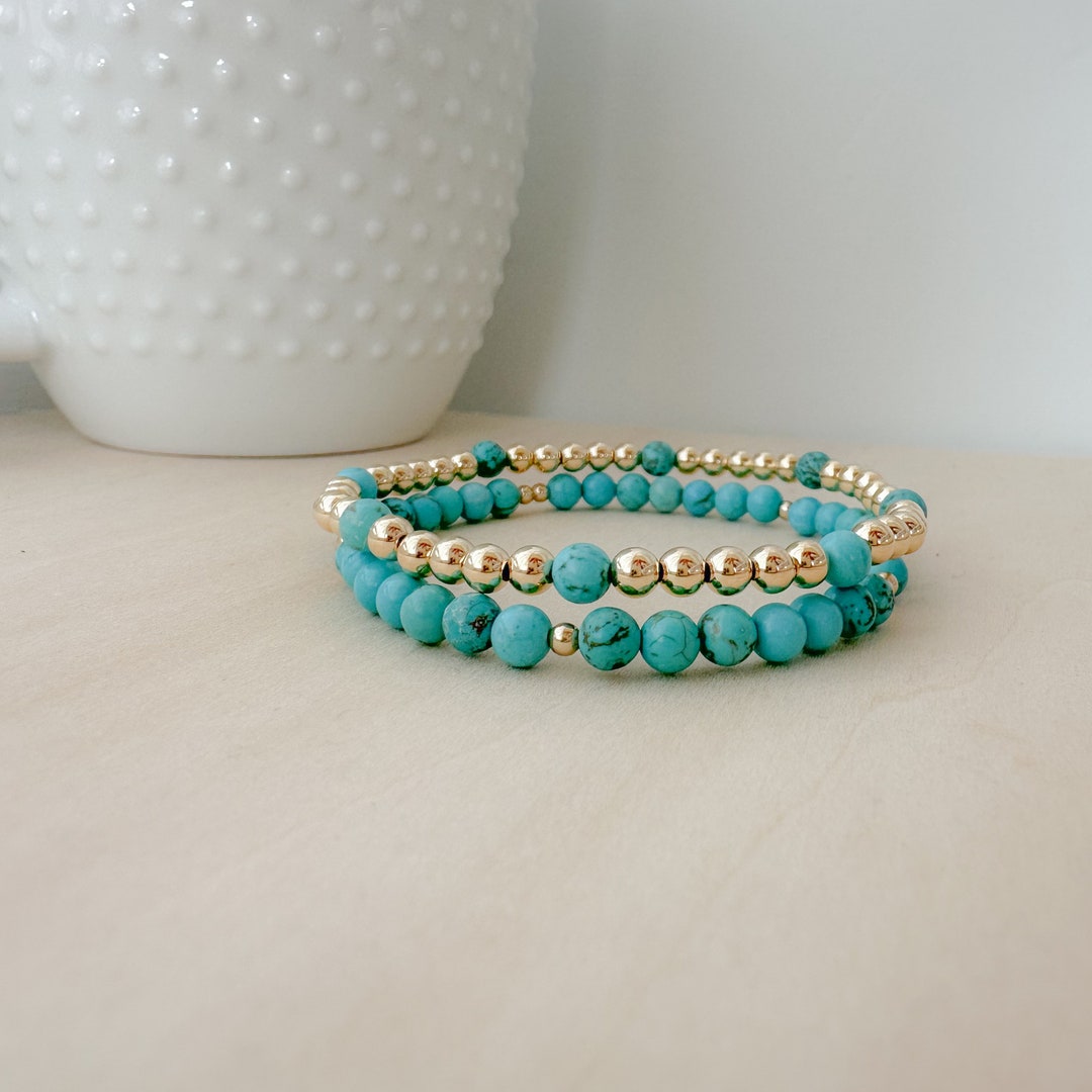 Turquoise Bracelet Stack, Turquoise Bracelets, Natural Turquoise and Gold Beaded Bracelet Set - Etsy