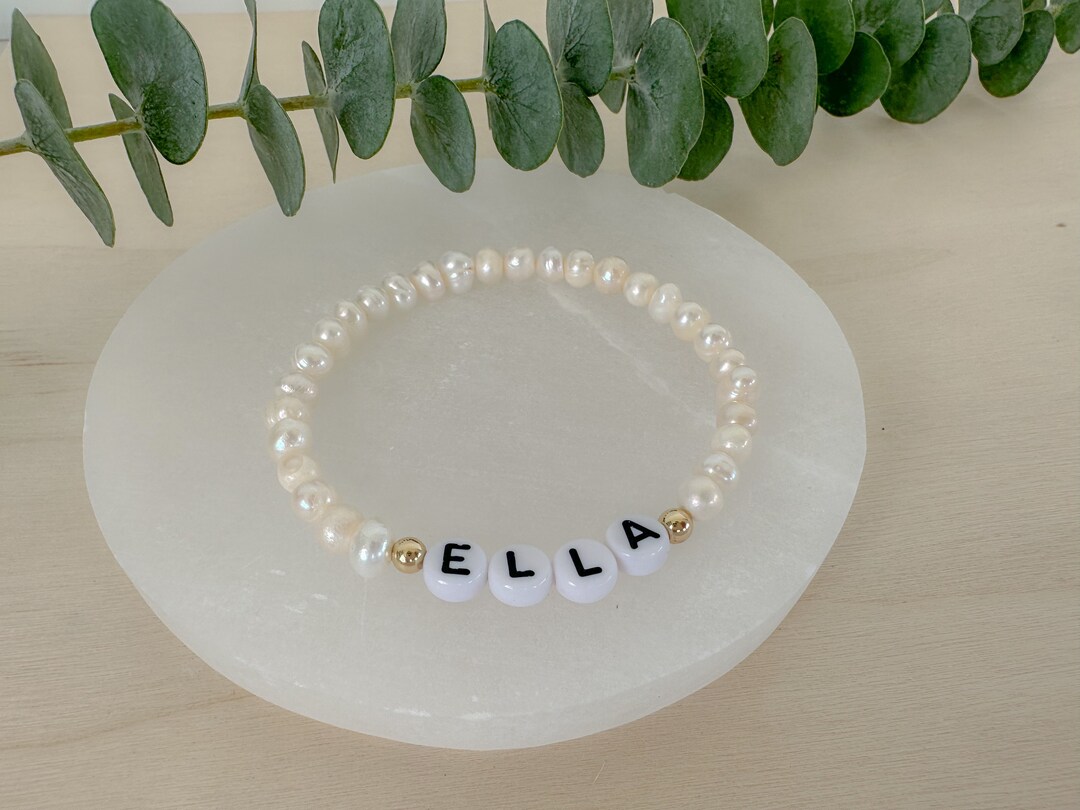 Pearl Name Bracelet, 14k Gold Filled Beaded Bracelet, Freshwater Pearl ...