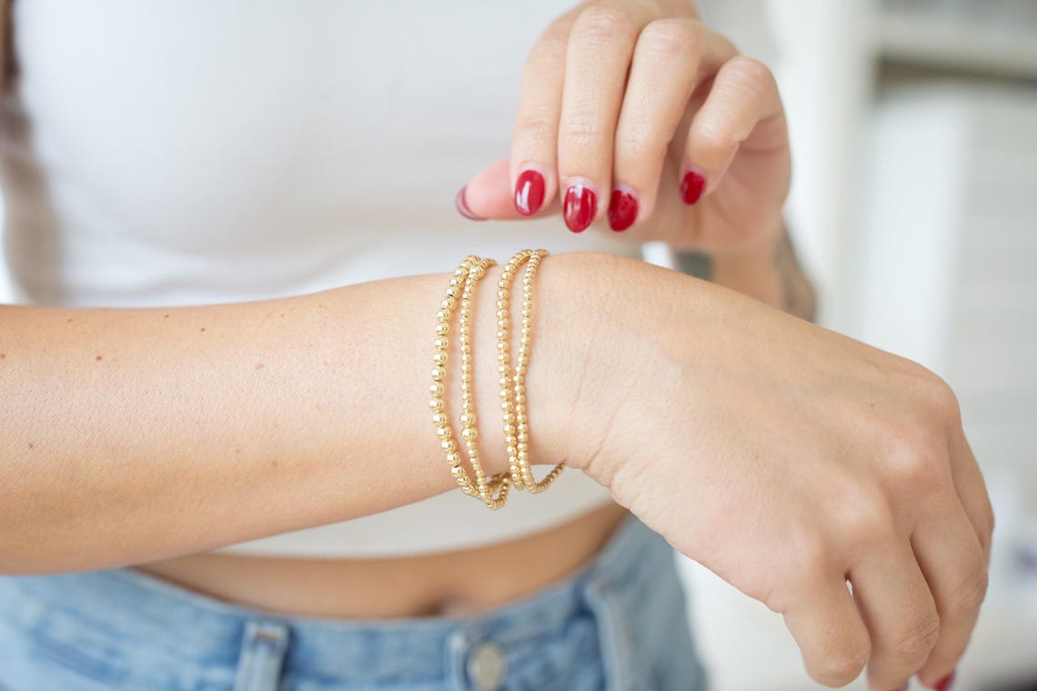 Everyday Gold Beaded Bracelet Stack, Gold Bracelet Set, Gold Stacking ...