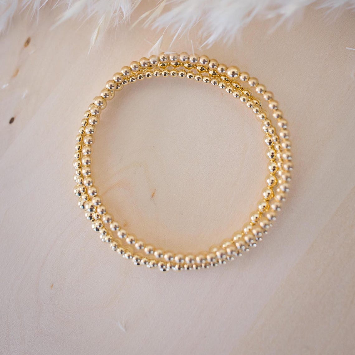 Everyday Gold Beaded Bracelet Stack, Gold Bracelet Set, Gold Stacking ...