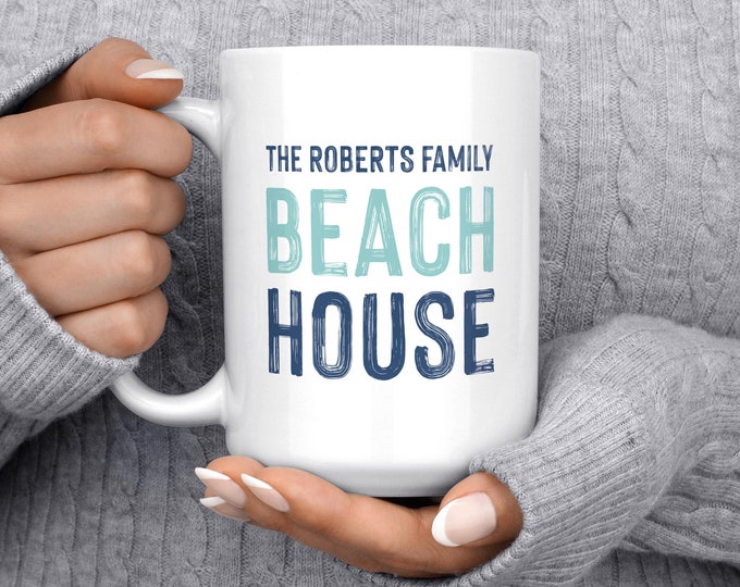 Family Beach House Mug, Personalized Beach Gift, Beach Mug, Beach ...