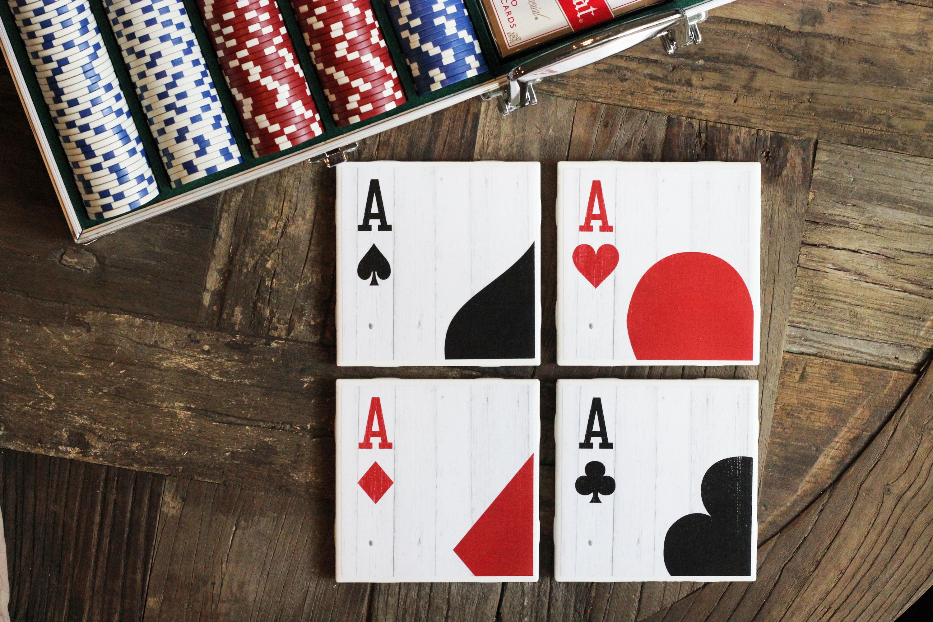 Tile Coasters / Man Cave / Poker Room / Playing Cards / Las Vegas Gift ...