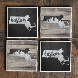 Boston Skyline Coasters / Boston Gift / Housewarming Gift / Hostess ...