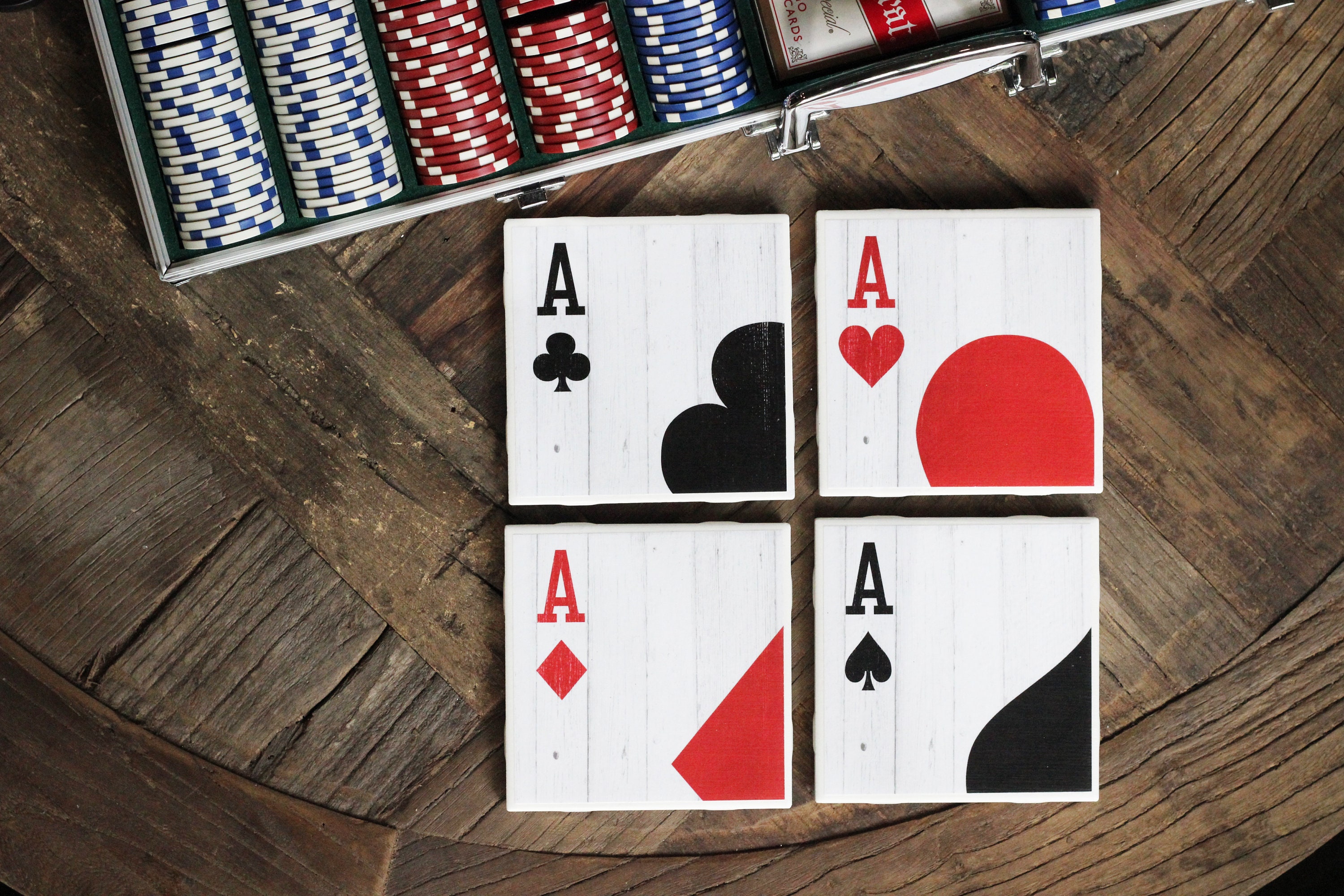 Tile Coasters / Man Cave / Poker Room / Playing Cards / Las Vegas Gift ...