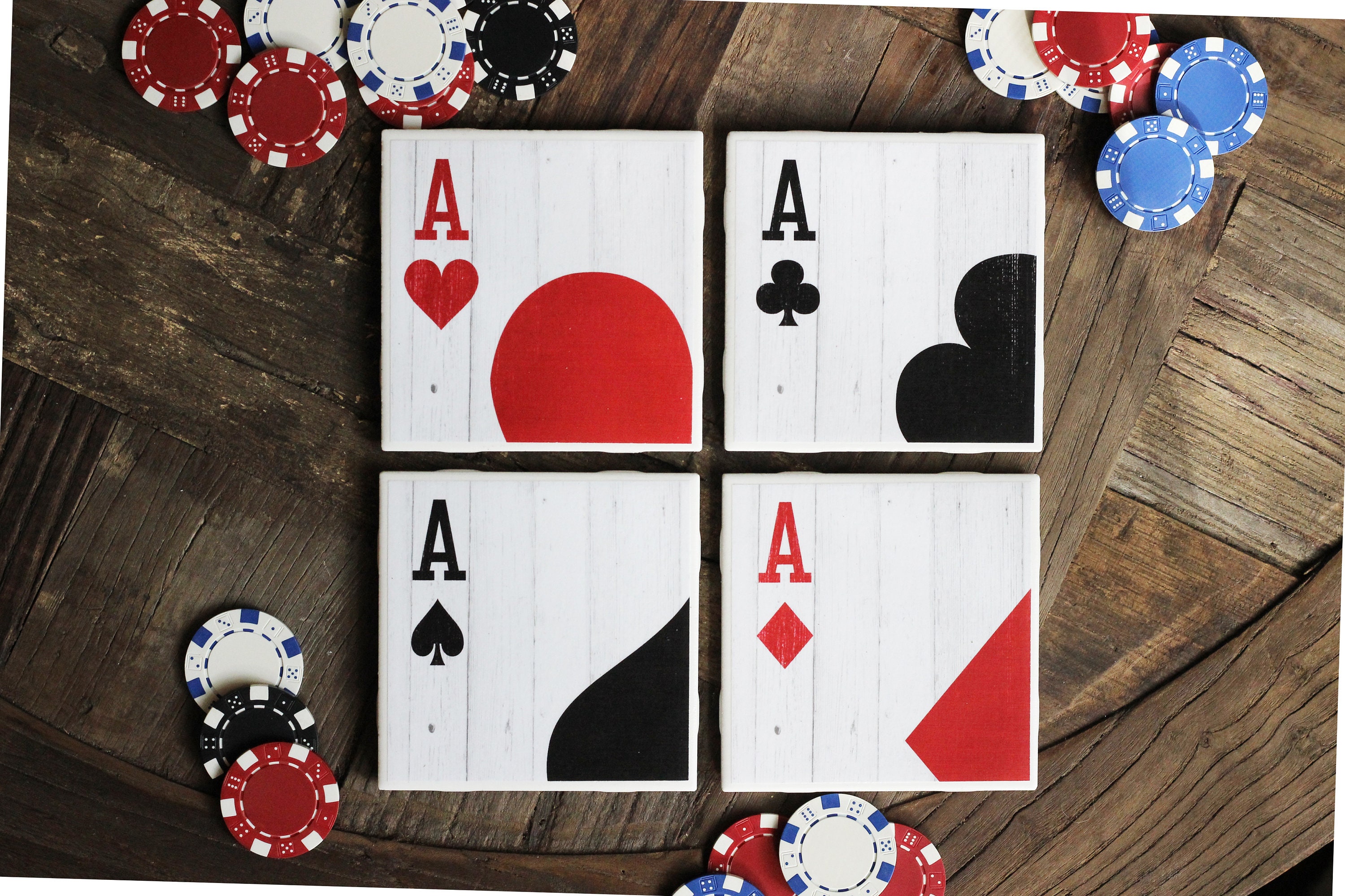 Tile Coasters / Man Cave / Poker Room / Playing Cards / Las Vegas Gift ...