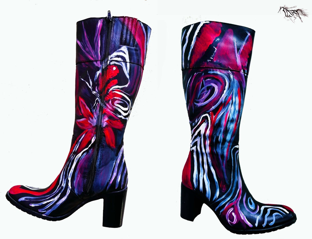 Custom Hand-painted Genuine Leather Boots, Hand Painted Leather Shoes ...